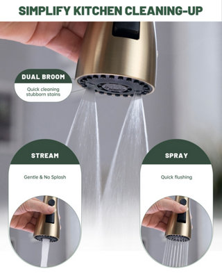 DAYONE Gold Kitchen Mixer Tap with Pull Out Spray, SUS304 Stainless ...