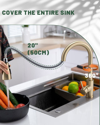 DAYONE Gold Kitchen Mixer Tap with Pull Out Spray, SUS304 Stainless ...