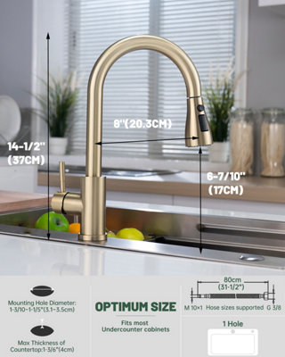 DAYONE Gold Kitchen Mixer Tap with Pull Out Spray, SUS304 Stainless ...