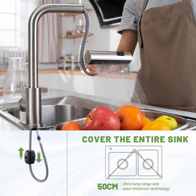 DAYONE Kitchen Mixer Tap with Pull Out Spray & Waterfall Function ...
