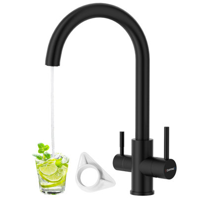 DAYONE Matte Black 3 Way Kitchen Mixer Tap Dual Lever 360 Swivel ...