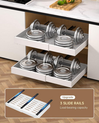 DAYONE White 2 Packs Pull-out Cabinet Drawers 32-52cm adjustable Under ...