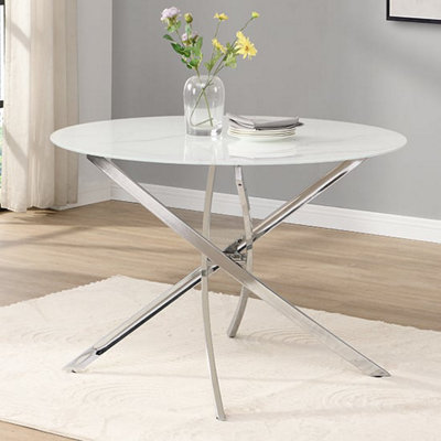 Daytona Round Glass Dining Table In Diva Marble Effect