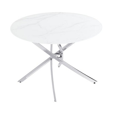 Daytona Round Glass Dining Table In Diva Marble Effect