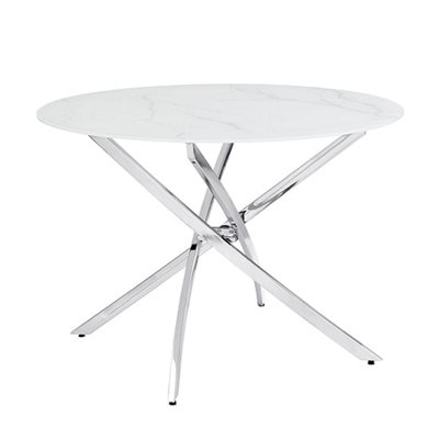 Daytona Round Glass Dining Table In Diva Marble Effect