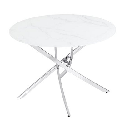 Daytona Round Glass Dining Table In Diva Marble Effect