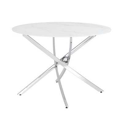 Daytona Round Glass Dining Table In Diva Marble Effect