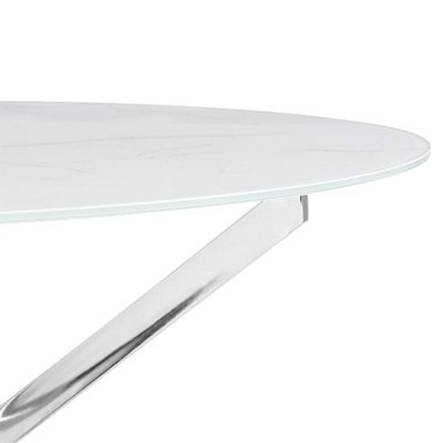 Daytona Round Glass Dining Table In Diva Marble Effect