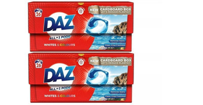 Daz All-in-1 Pods Washing Liquid Capsules Whites and Colours 26 Washes ...