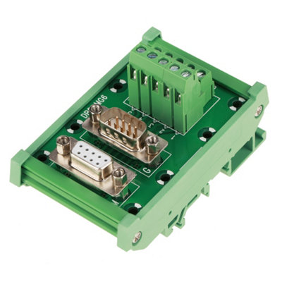 DB9-MG6 DIN Rail Interface Module with Male/Female Connector Breakout Board