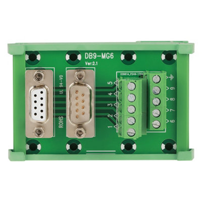 DB9-MG6 DIN Rail Interface Module with Male/Female Connector Breakout Board