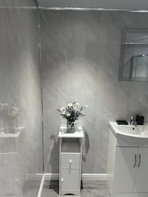 DBS Bathrooms Grey Marble 8mm PVC Bathroom Wall Panels Pack of 6 (3.9Sqm)