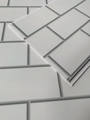 DBS Bathrooms White Metro Tile Effect Gloss PVC Bathroom Wall Panels ...