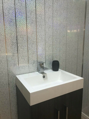 DBS BATHROOMS WHITE SPARKLE CHROME 8MM PVC BATHROOM WALL PANELS PACK OF ...