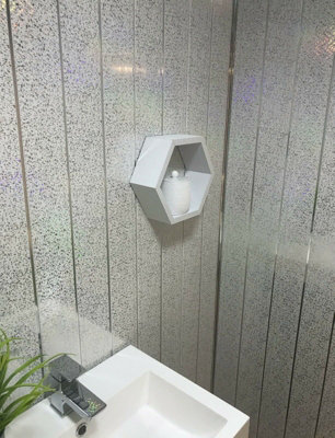 DBS BATHROOMS WHITE SPARKLE CHROME 8MM PVC BATHROOM WALL PANELS PACK OF ...
