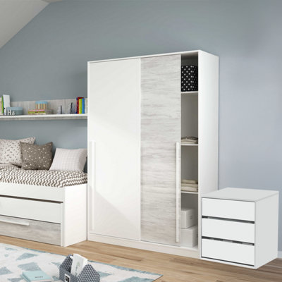DC - TOP 2 Door Sliding Wardrobe + Internal Chest - White & White Oak ...