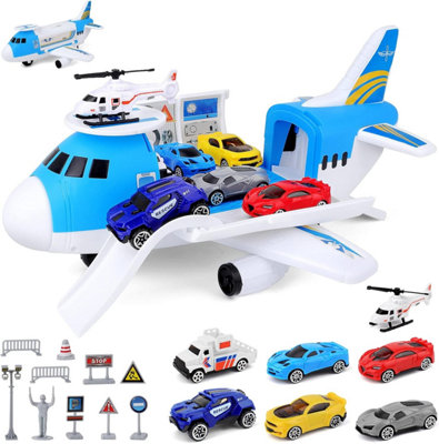DeAo DIY Cargo Plane Toy Set with ramp, cars & helicopter fun ...