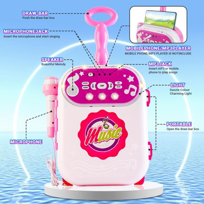 deAO Kids Karaoke Machine with 2 Wireless Mics and Light Portable ...