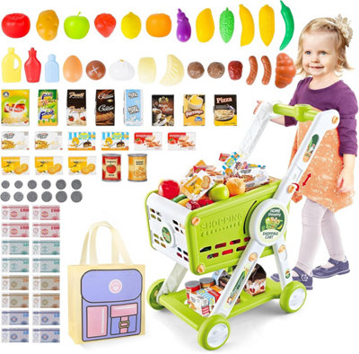 deAO Kids Shopping Cart Toy Supermarket Playset with Groceries, POS ...