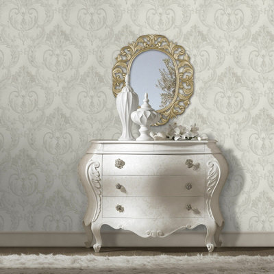 Debona Perla Heavyweight Damask Silver Textured Italian Glitter ...