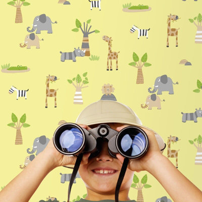 Debona Zoo Animals Print Multi Kids, Boys & Girls Spongeable Wallpaper ...