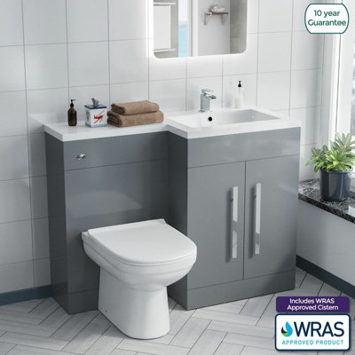 Debra Grey L-Shape RH Basin Vanity Unit BTW WC Toilet 1100mm | DIY at B&Q