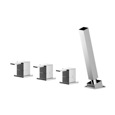Deck Mount Square 4 Tap Hole Bath Shower Mixer Tap with Kit Chrome