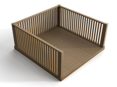 Decking kit with three side balustrade, (W) 2.4m x (L) 2.4m, Rustic ...