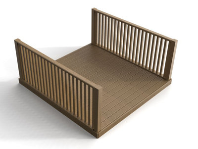 Decking kit with two side balustrade, (W) 3m x (L) 3m, Rustic brown ...