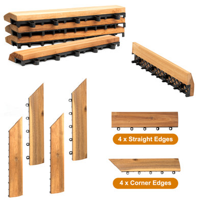 Decking Tile Edges Interlocking Wooden Edging for 30x30cm Tiles, Patio ...