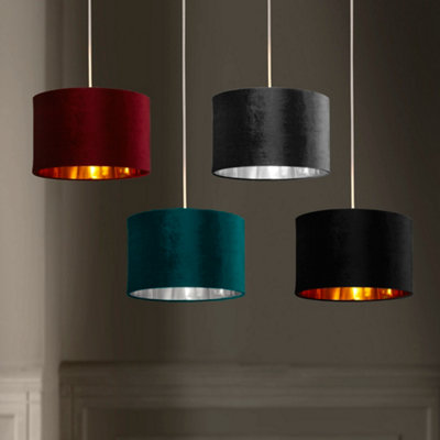 Deco Velvet Ceiling Pendant or Lamp shade in Teal with Silver inner ...