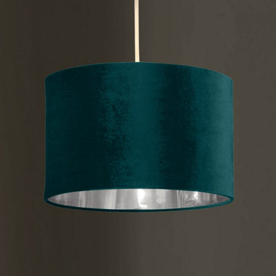 Deco Velvet Ceiling Pendant or Lamp shade in Teal with Silver inner ...