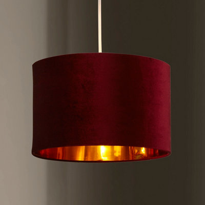Deco Velvet Ceiling Pendant or Lamp shade in Wine with Gold inner ...