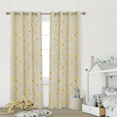 Deconovo Blackout Curtains 84 Inch Drop, Eyelet Gold Star Foil Printed ...