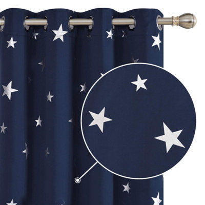 Deconovo Blackout Curtains Eyelet Silver Star Foil Printed Room ...