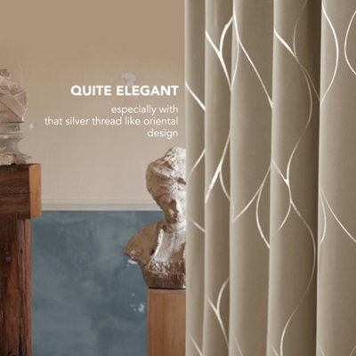Deconovo Blackout Curtains Silver Wave Foil Printed Curtains Thermal ...