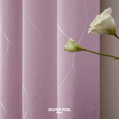 Deconovo Blackout Eyelet Curtains, Thermal Silver Wave Foil Printed for ...