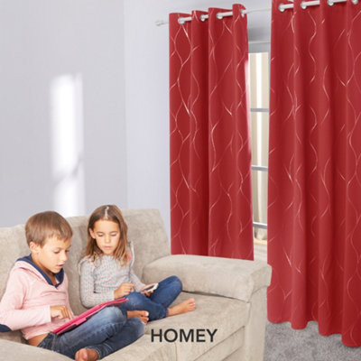 Deconovo Blackout Eyelet Silver Wave Line Foil Printed Curtains Thermal Insulated Curtains W46 x L54 Inch