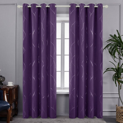 Deconovo Blackout Silver Wave Line Foil Printed Curtains, Thermal ...