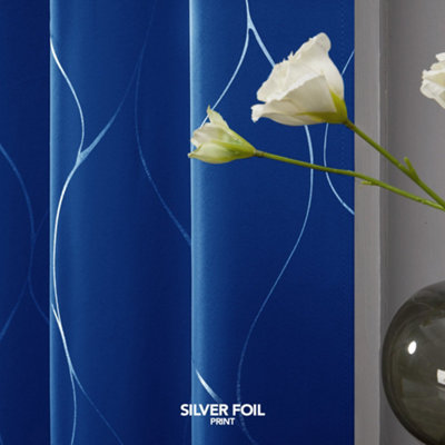 Deconovo Blackout Thermal Curtains, Wave Line Foil PrintedRing Top ...