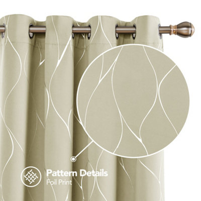 Deconovo Eyelet Blackout Curtains, Silver Wave Line Foil Printed ...