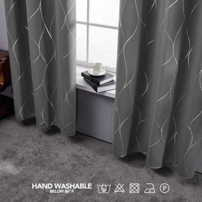 Deconovo Eyelet Blackout Curtains, Thermal Silver Wave Line Foil ...
