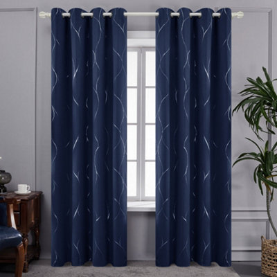 Deconovo Eyelet Blackout Thermal Curtains, Silver Wave Line Foil ...