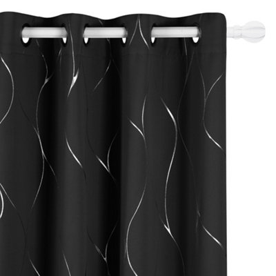 Deconovo Eyelet Room Darkening Curtains, Silver Wave Line Foil Printed ...