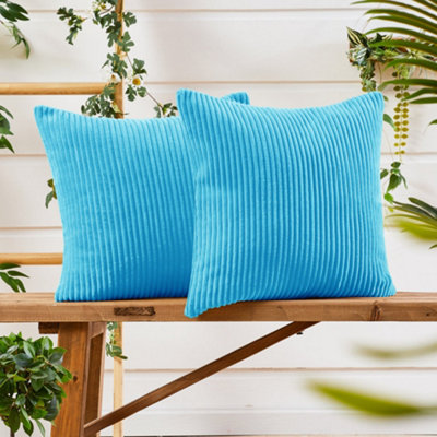 DECONOVO SET OF 2 SUPER SOFT CORDUROY CUSHION COVERS SKY BLUE 18"X18"