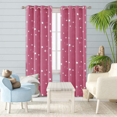 Deconovo Silver Star Foil Printed Curtains Living Room Blackout Eyelet ...