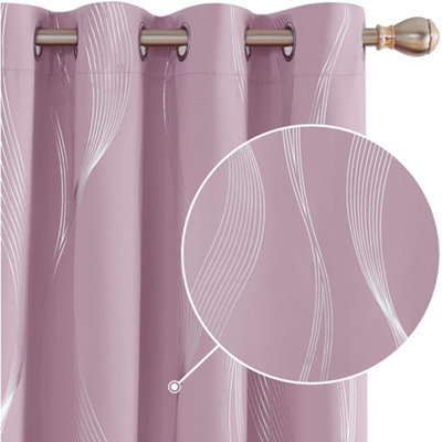 Deconovo Silver Wave Line Foil Printed Blackout Curtains Thermal ...