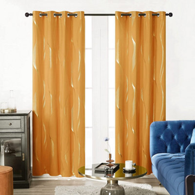 Deconovo Silver Wave Line Foil Printed Blackout Curtains Thermal Eyelet ...