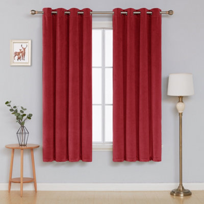 Deconovo Solid Velvet Curtains Red W46 x L72 Inch 2 Pack