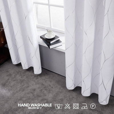 Deconovo Thermal Blackout Curtains, Silver Wave Line Foil Printed ...